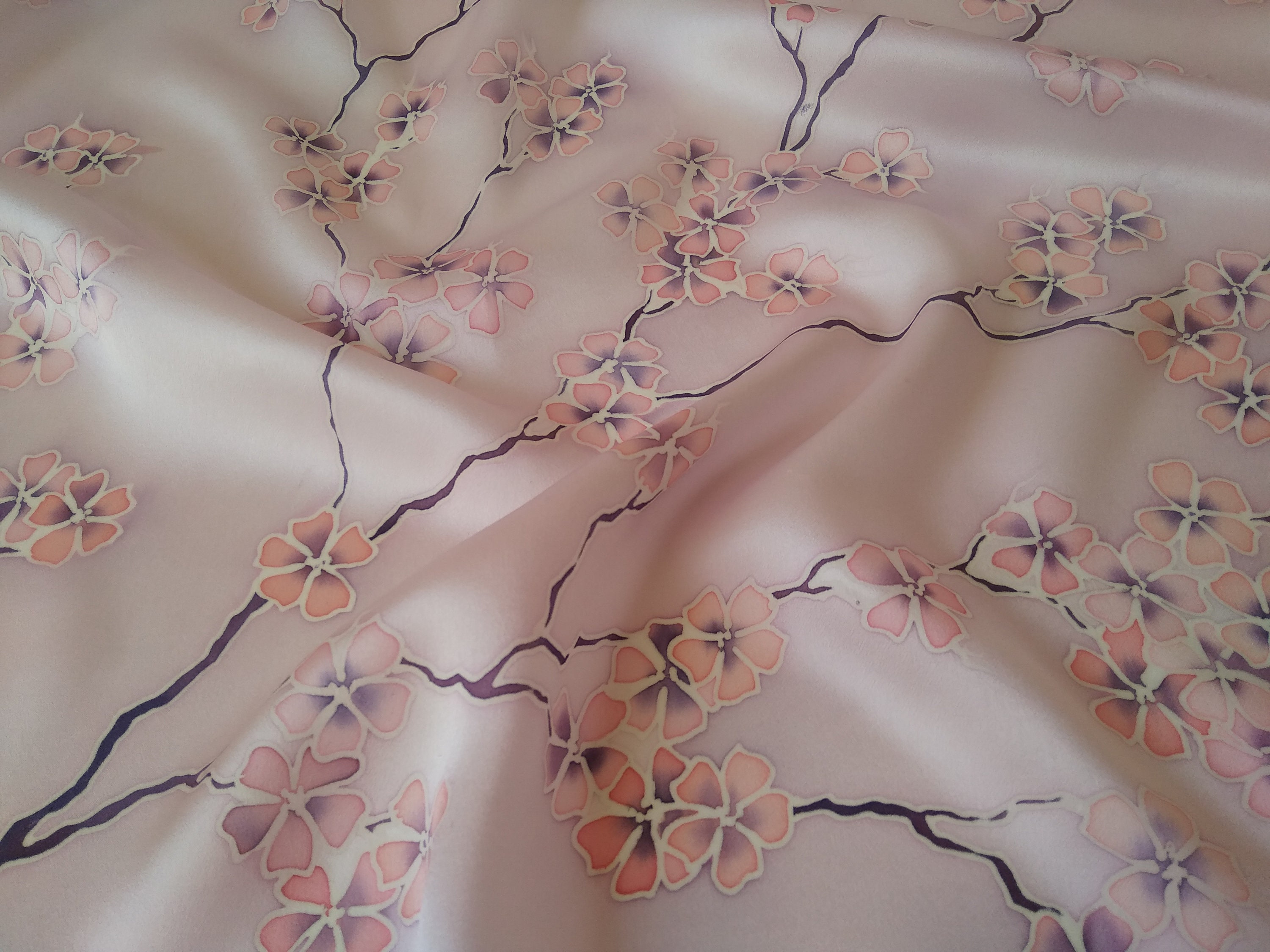 Hand Painted Silk Scarf Sakura Original Gift for Women - Etsy