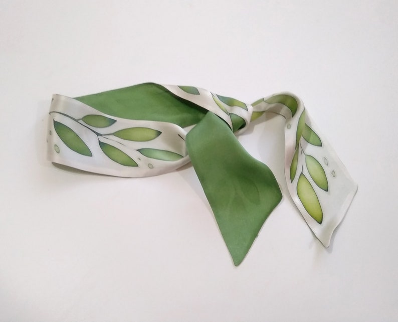 Green Silk Skinny Scarf Handpainted Neck Ribbon Scarf Hair - Etsy
