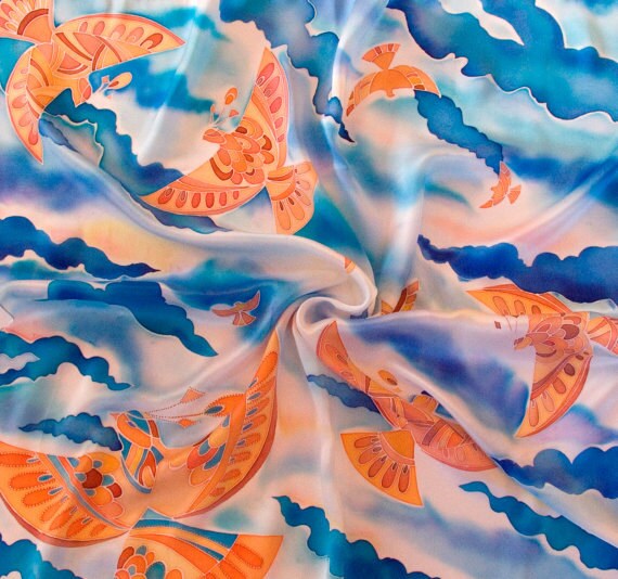 Designer silk scarf square Hand painted scarf Gift for women | Etsy