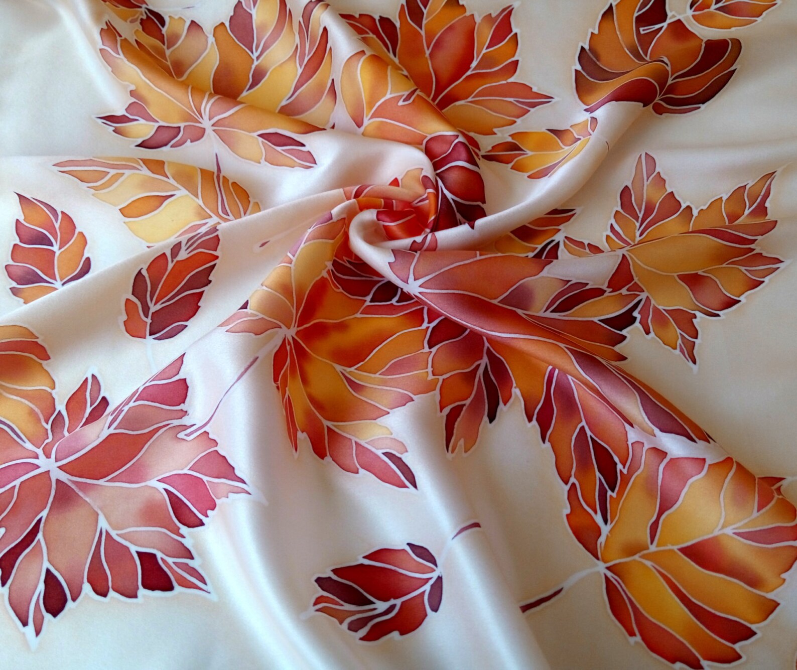 Burnt Orange Fall Silk Scarf Hand Painted Silk Scarf Yellow - Etsy