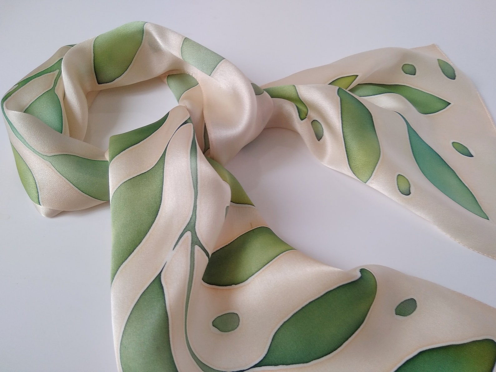 Handpainted Skinny Green Silk Scarf Gift for Women Small - Etsy