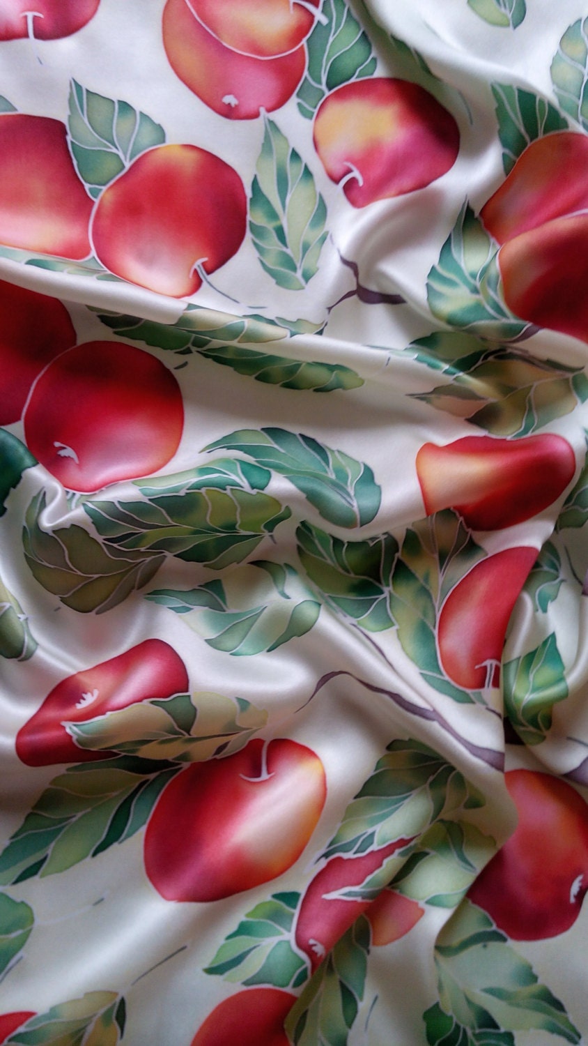 Designer silk scarf red apples Head scarf silk neckerchief | Etsy