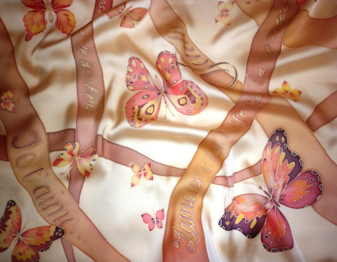 Beautiful Handpainted Silk Scarf, Butterflies Handmade Scarves, Burnt ...