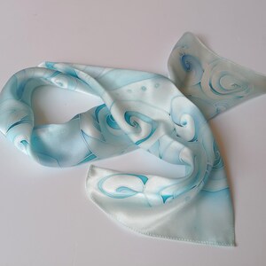 Hand Painted Blue Skinny Silk Neck Scarf, Small Scarf, Mini Scarves ...