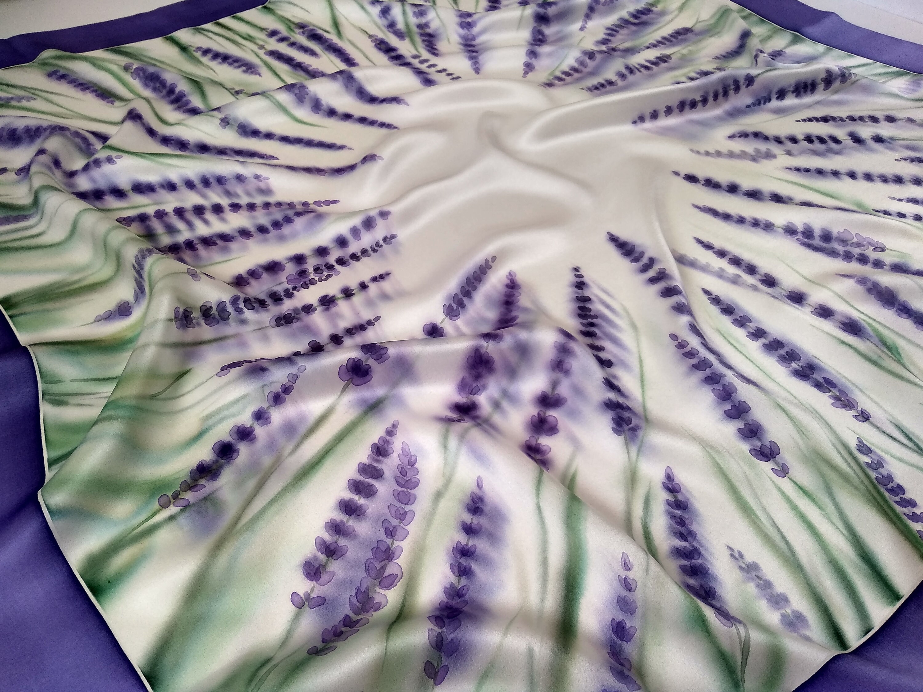 Silk scarf square Lavender Gift for women Hand painted | Etsy