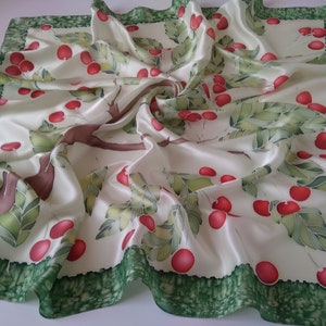 Hand Painted Silk Scarf Red Cherry Head Scarf Silk Women Birthday Gift ...