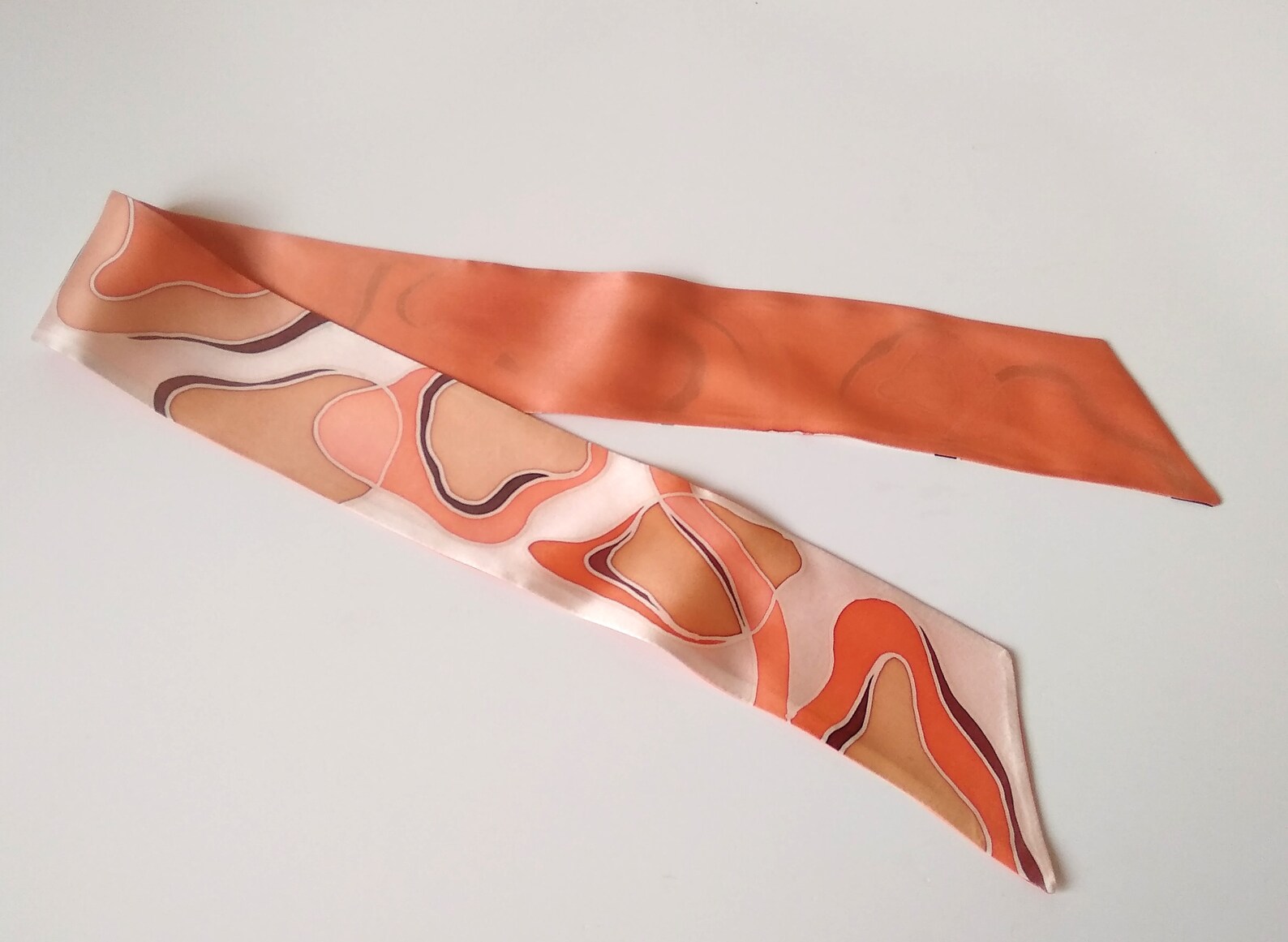 Womens skinny hand painted silk scarf neck scarf Size 2.5 | Etsy