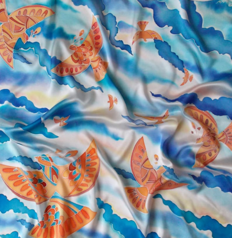 Designer Silk Scarf Square Hand Painted Scarf Gift for Women | Etsy