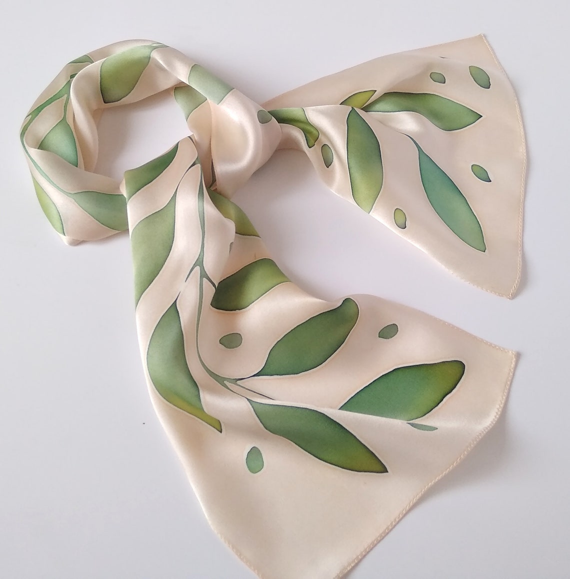 Handpainted Skinny Green Silk Scarf Gift for Women Small - Etsy