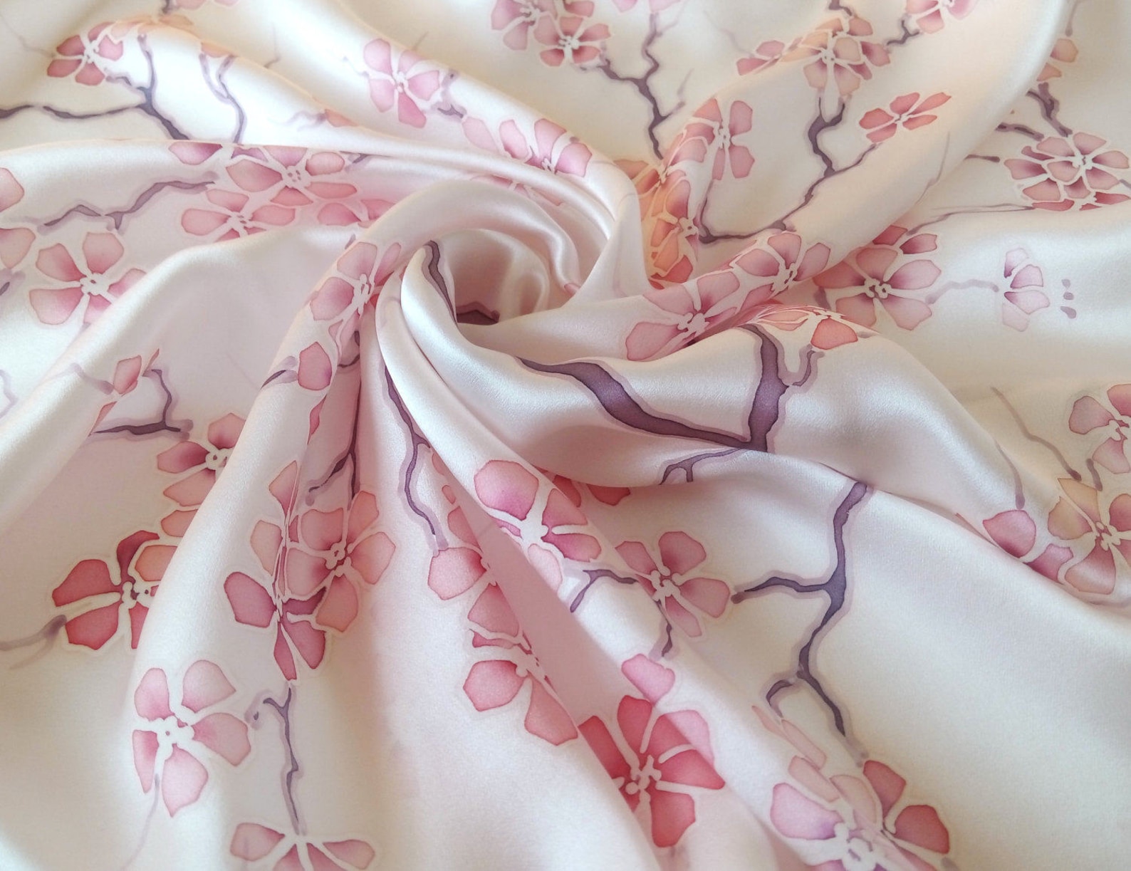Silk Scarf Hand Painted Sakura Silk Hair Scarf Cherry | Etsy