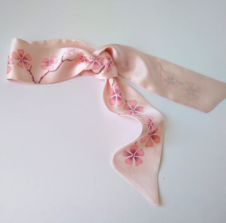 Skinny Handpainted Scarf Sakura Silk Neck Scarf Mini Scarves - Etsy