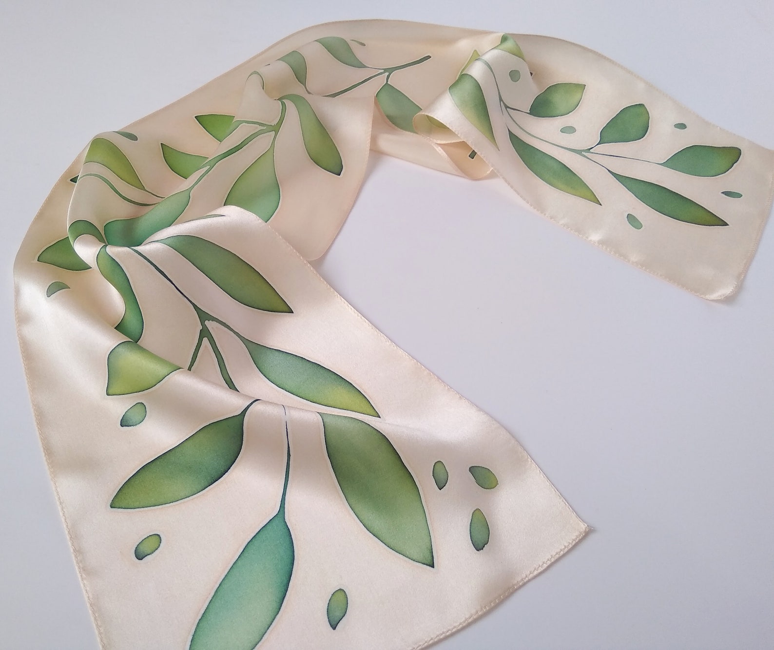 Handpainted Skinny Green Silk Scarf Gift for Women Small - Etsy