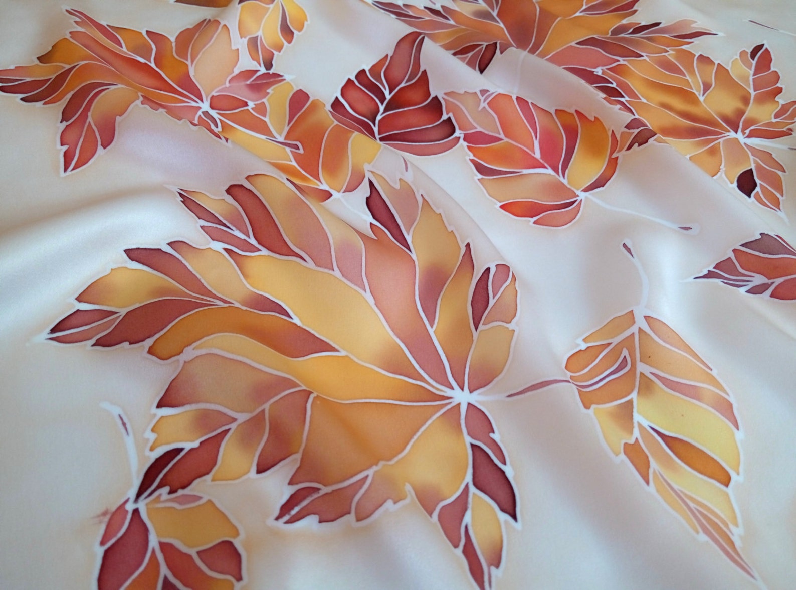 Burnt Orange Fall Silk Scarf Hand Painted Silk Scarf Yellow - Etsy