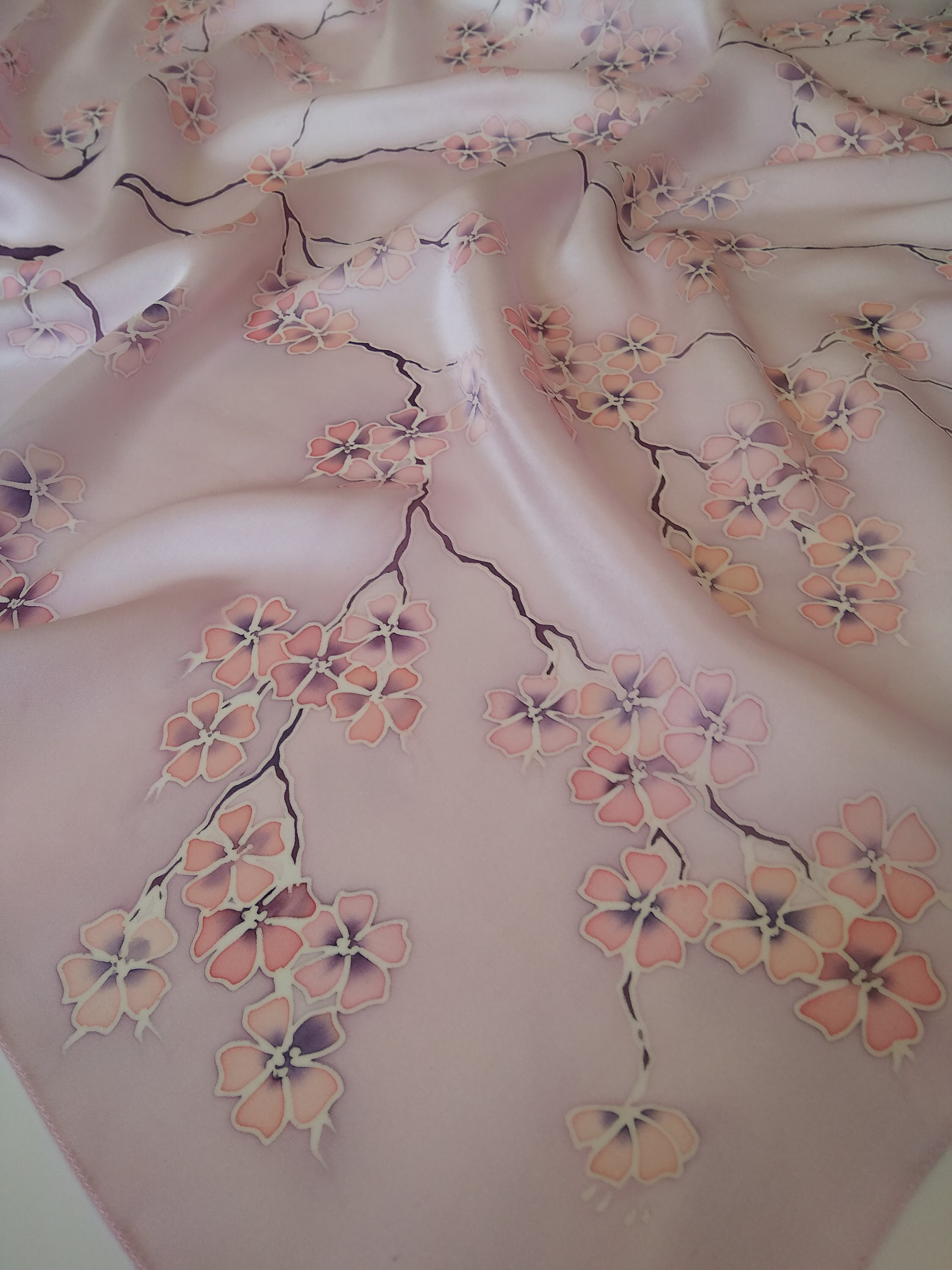 Hand Painted Silk Scarf Sakura Original Gift for Women - Etsy