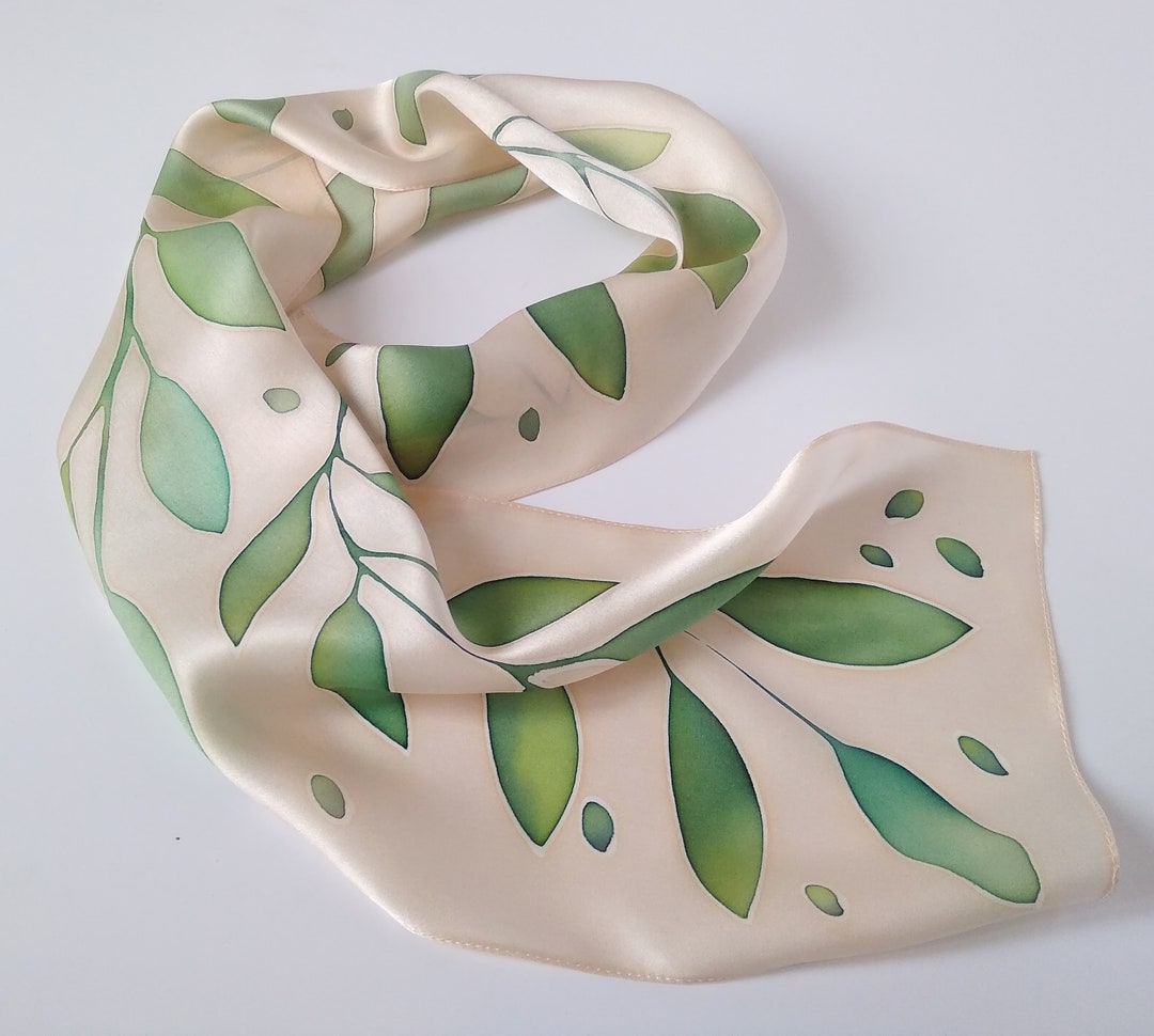 Handpainted Skinny Green Silk Scarf Gift for Women Small - Etsy