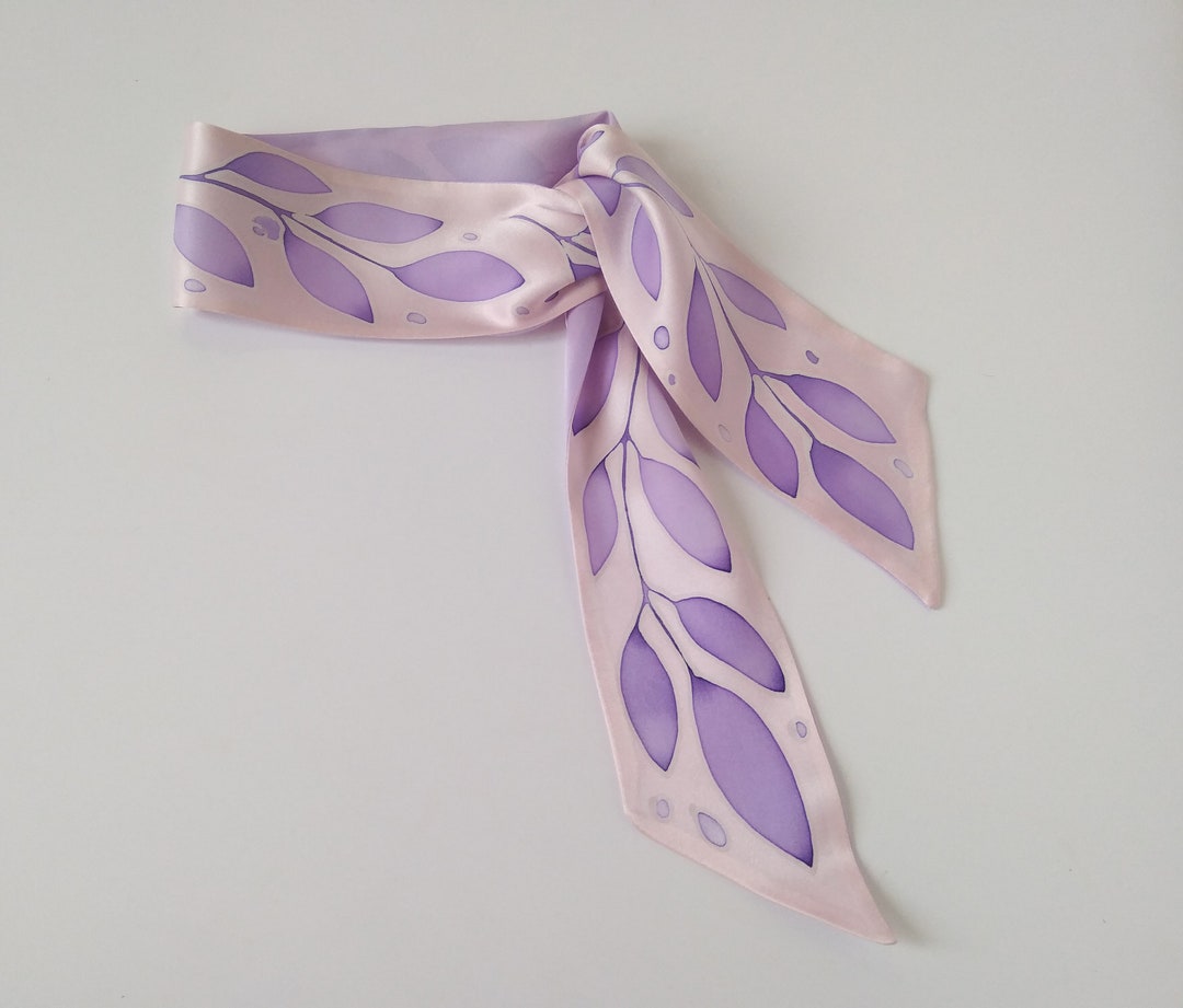Silk Skinny Scarf Handmade Gift for Her Lilac Hand Painted Neck Scarf ...