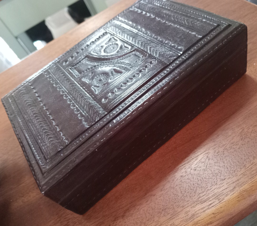 Hand Made Vintage Style Embossed Leather Covered Jewelry Storage or ...