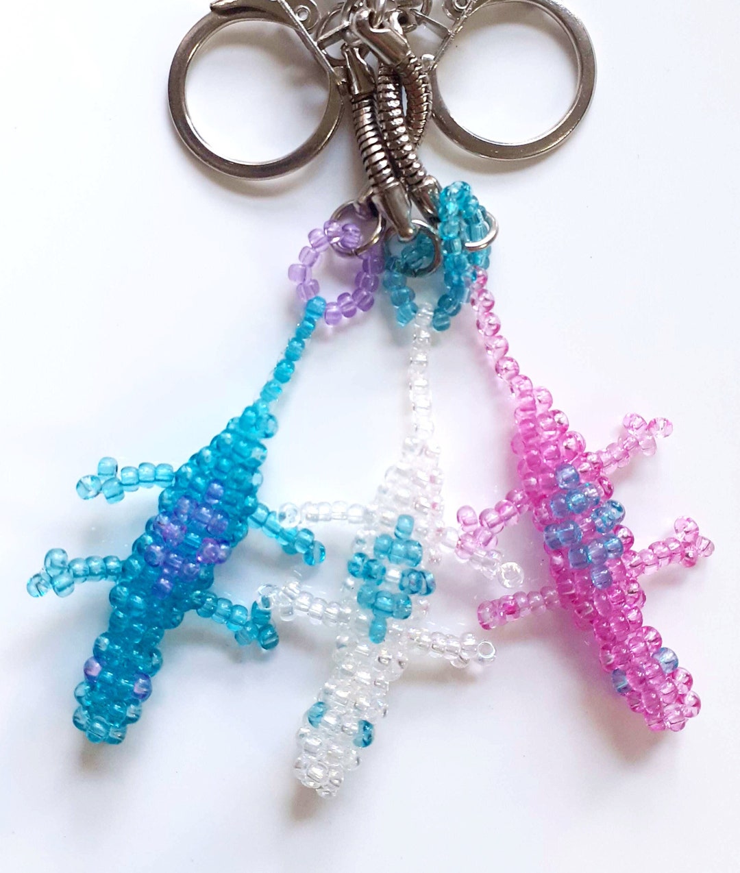Trio of Beaded Gecko Keyrings! Seed Bead Fiddle Geckos, Cute Beaded ...