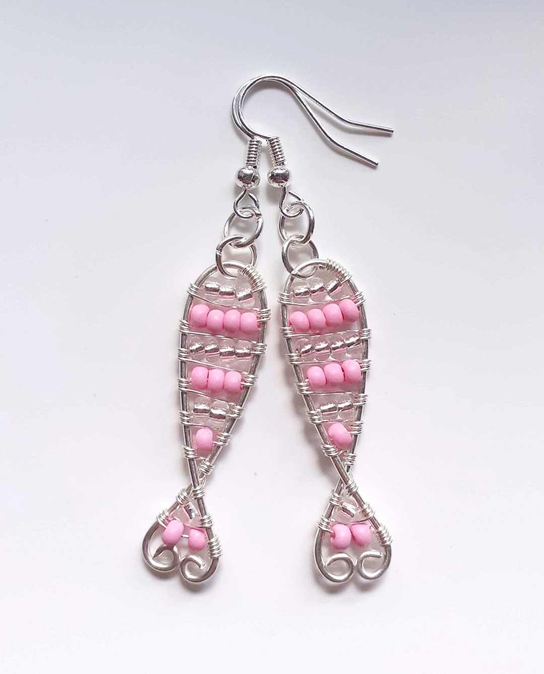 Beaded Fish Earrings, Silver Plated Fish Earrings, Stripey Fish ...