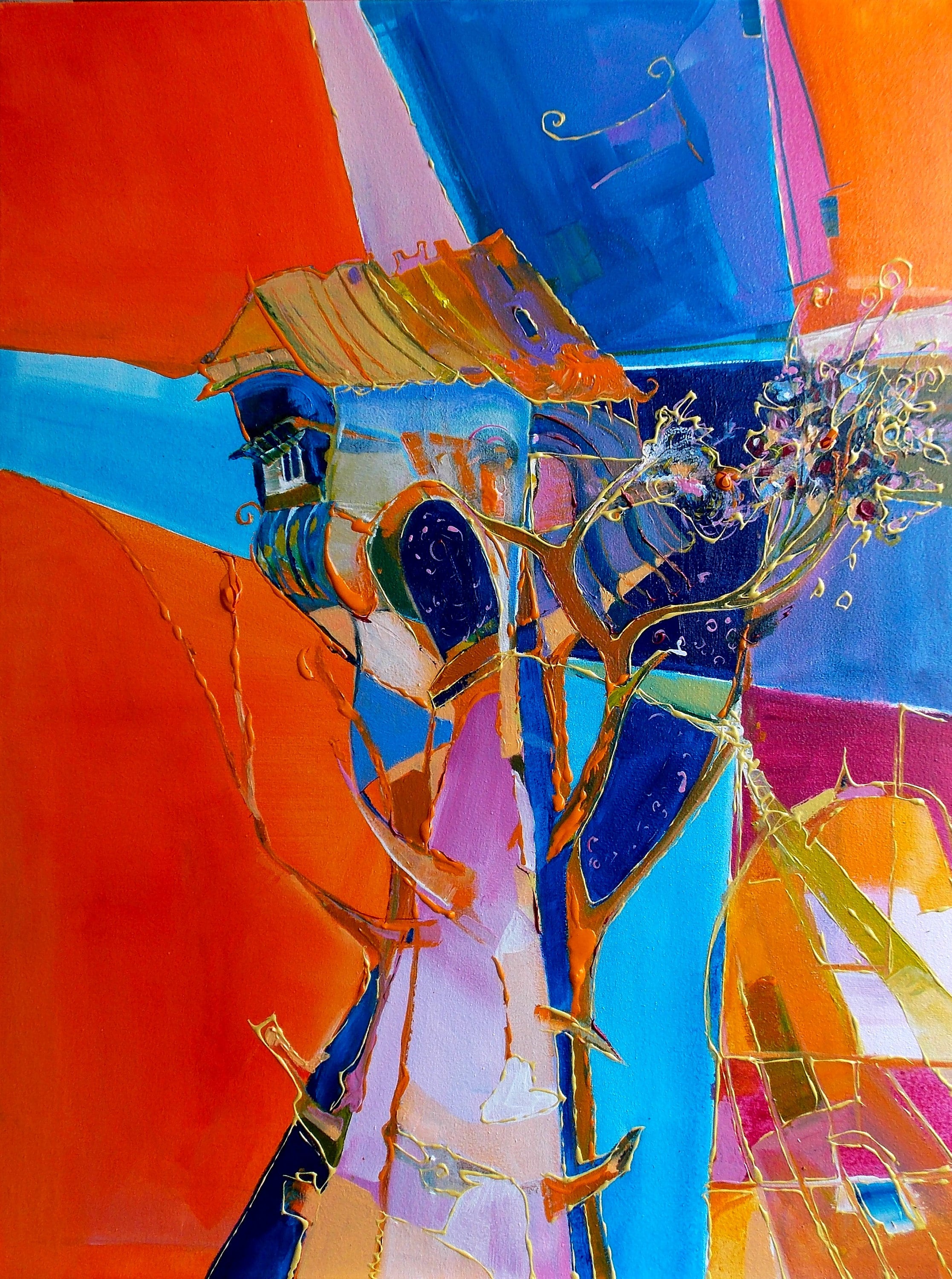 Blue Abstract Landscape-tree House Colorful Landscape Home Decor ...