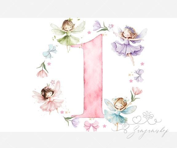 Pink Fairy First Birthday Wreath PNG, Wildflower Fairies Sublimation ...