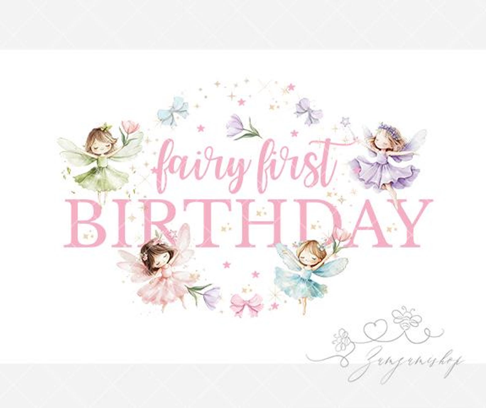 Pink Fairy First Birthday, PNG, Wildflower Fairies Sublimation Design ...