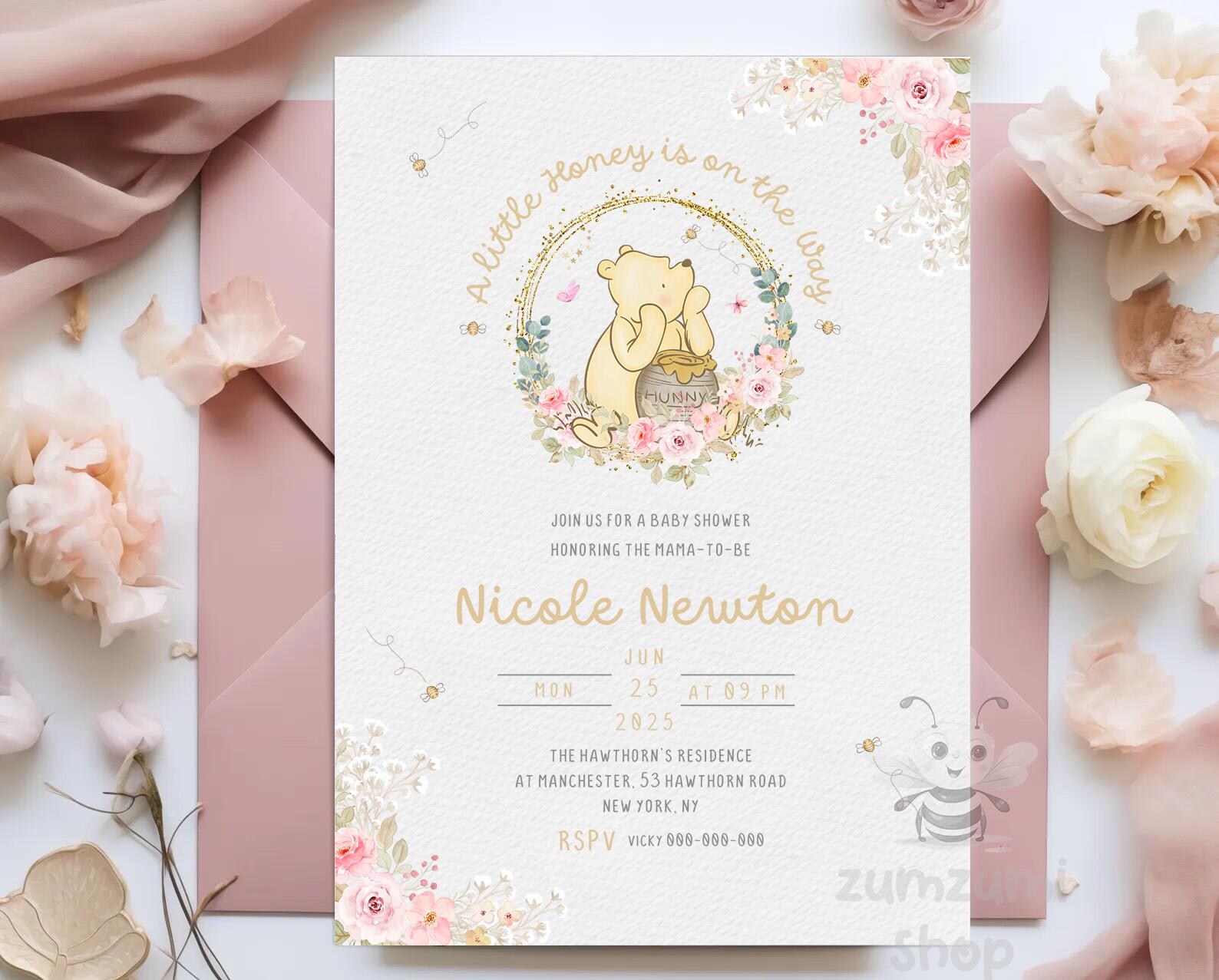 Winnie-the-pooh A Little Hunny is on the Way BABY SHOWER Invitation ...