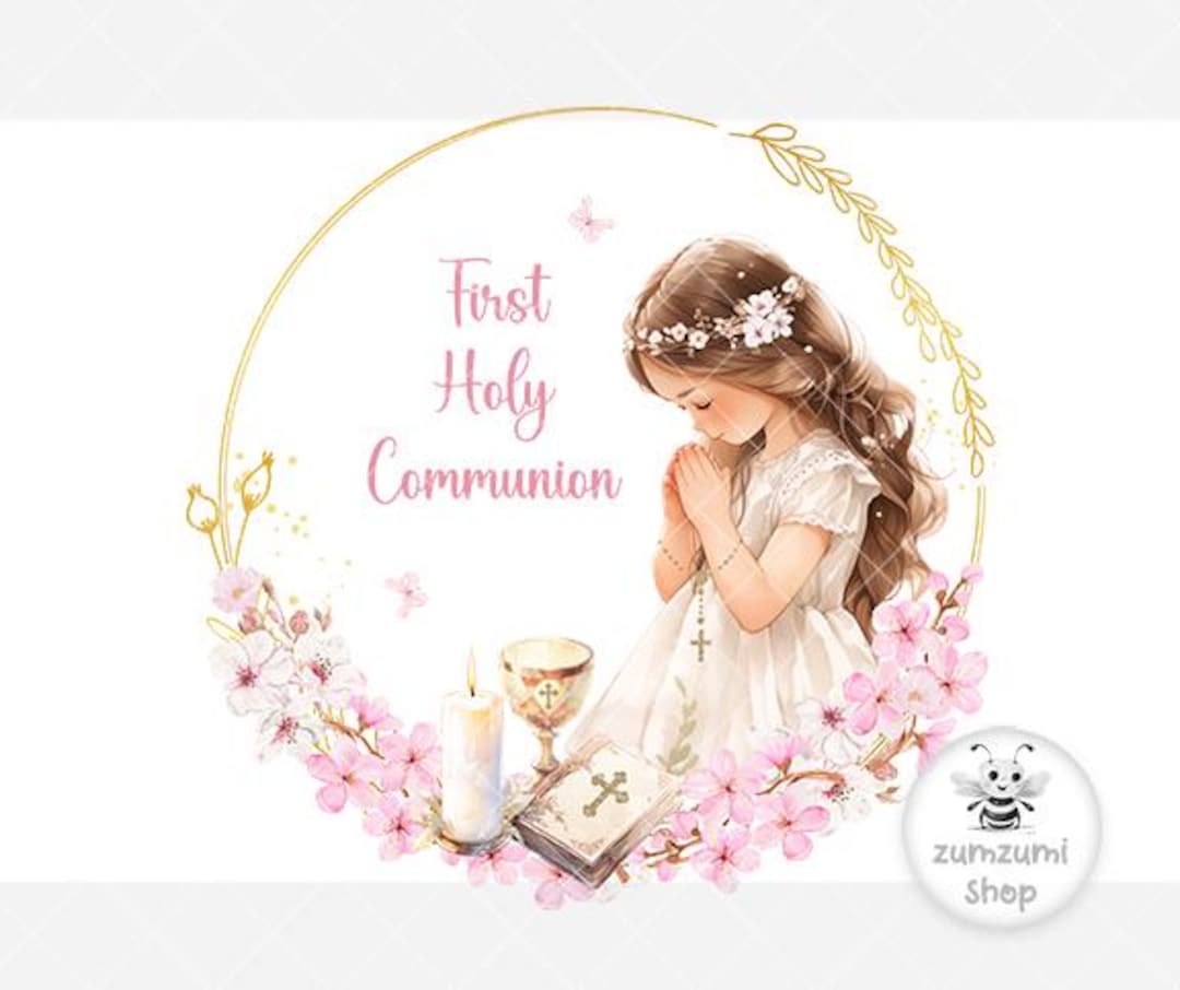 First Holy Communion Cherry Blossom Wreath PNG, Girls 1st Communion ...