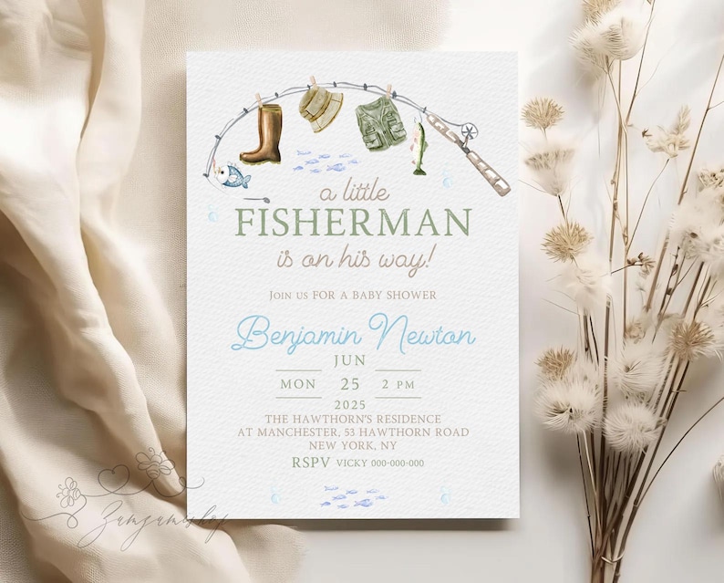 Editable A Little Fisherman is on the Way Invitation, Little Fisherman ...