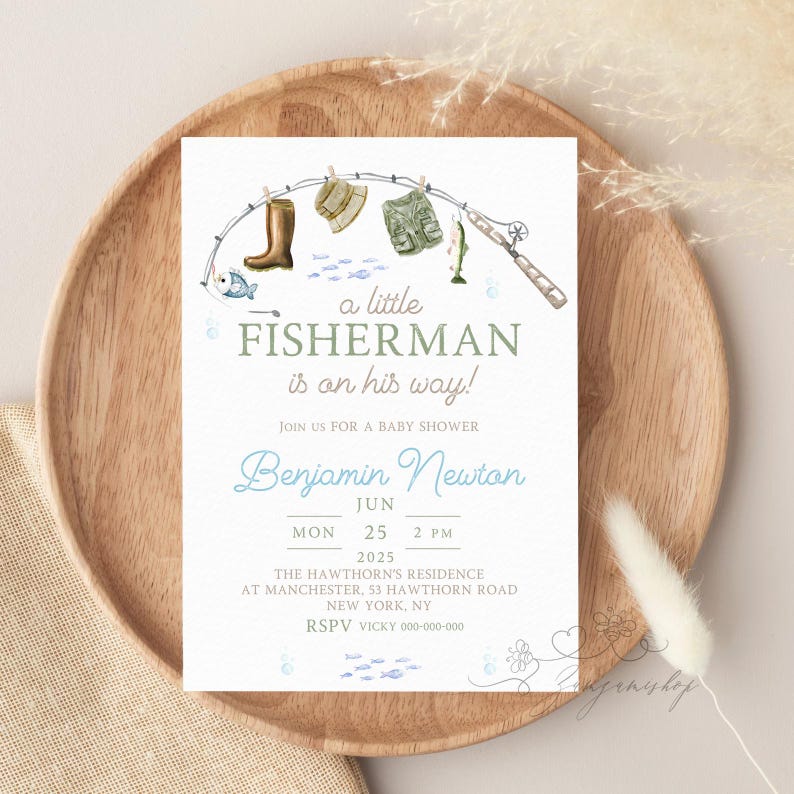 Editable A Little Fisherman is on the Way Invitation, Little Fisherman ...