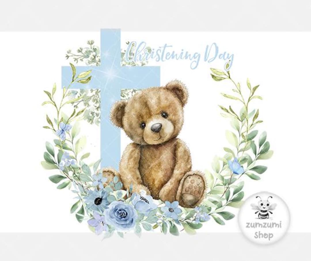 Blue Christening Clipart Teddy Bear Baptism Naming Day Communion Cross ...