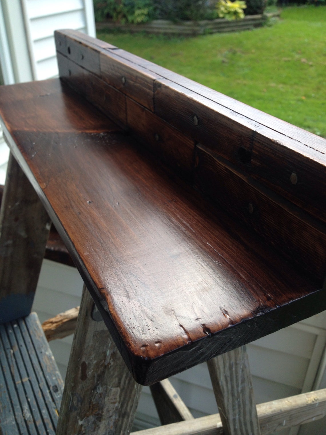 Rustic Handmade Wood Shelf With Unique Backboard Floating Home Decor ...