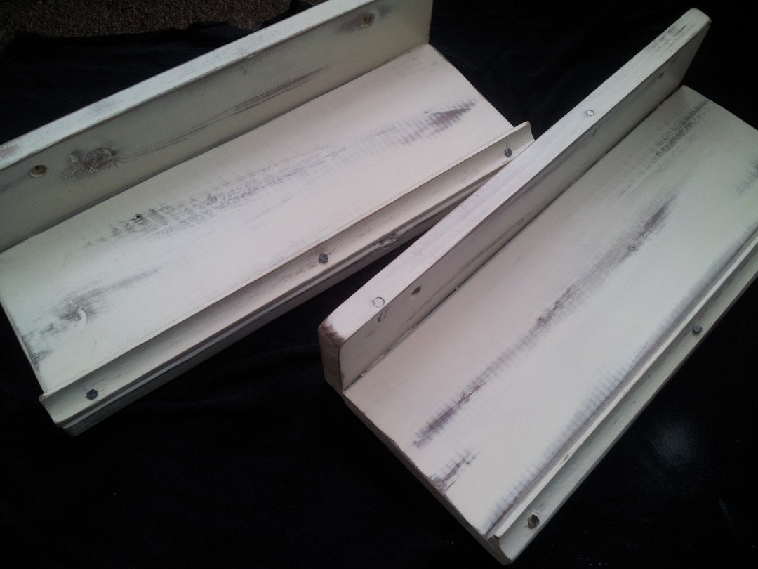 Rustic Handmade White Distressed Shabby Chic Set of 2 Floating Home ...