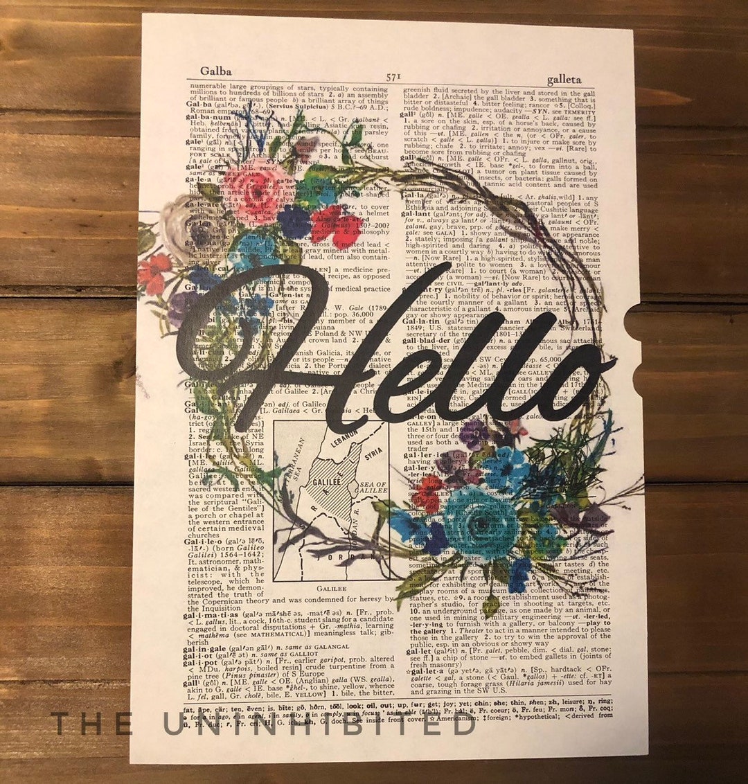 Hello Definition Dictionary Print-floral Print-print on Dictionary ...
