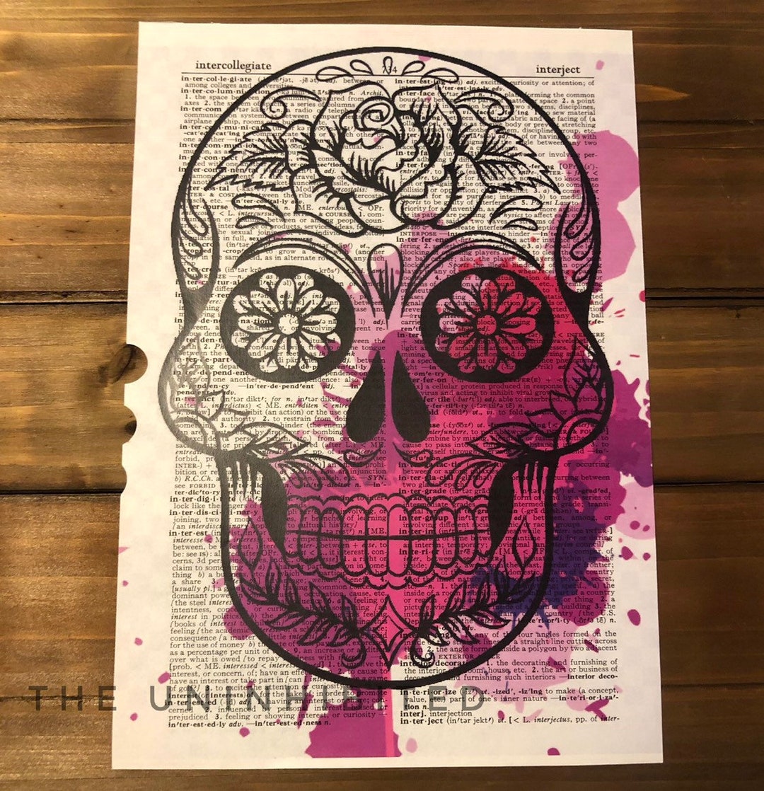 Pink and Purple Splater Sugar Skull Dictionary Print- Sugar Skull-print ...