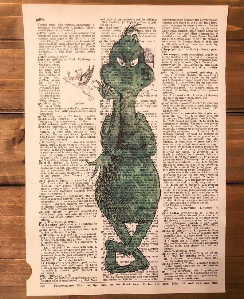 The Grinch Christmas Dictionary Art Print – Whimsical Holiday Decor - Etsy