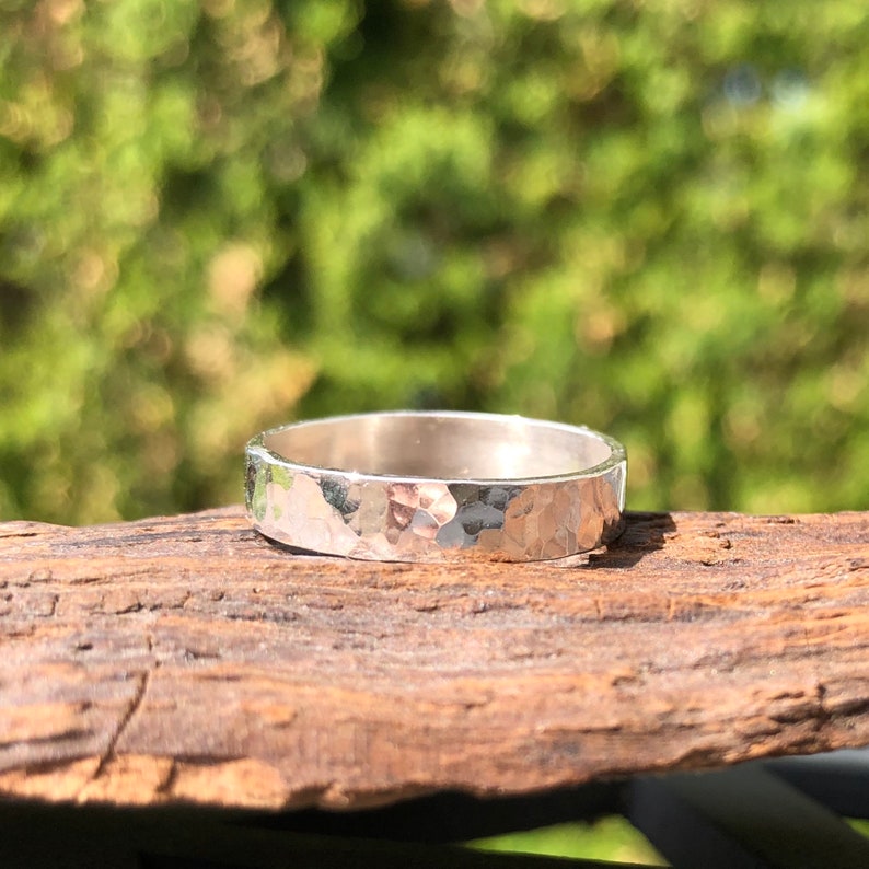 Minimalist Silver Ring 4mm Hammered Silver Ring Textured - Etsy