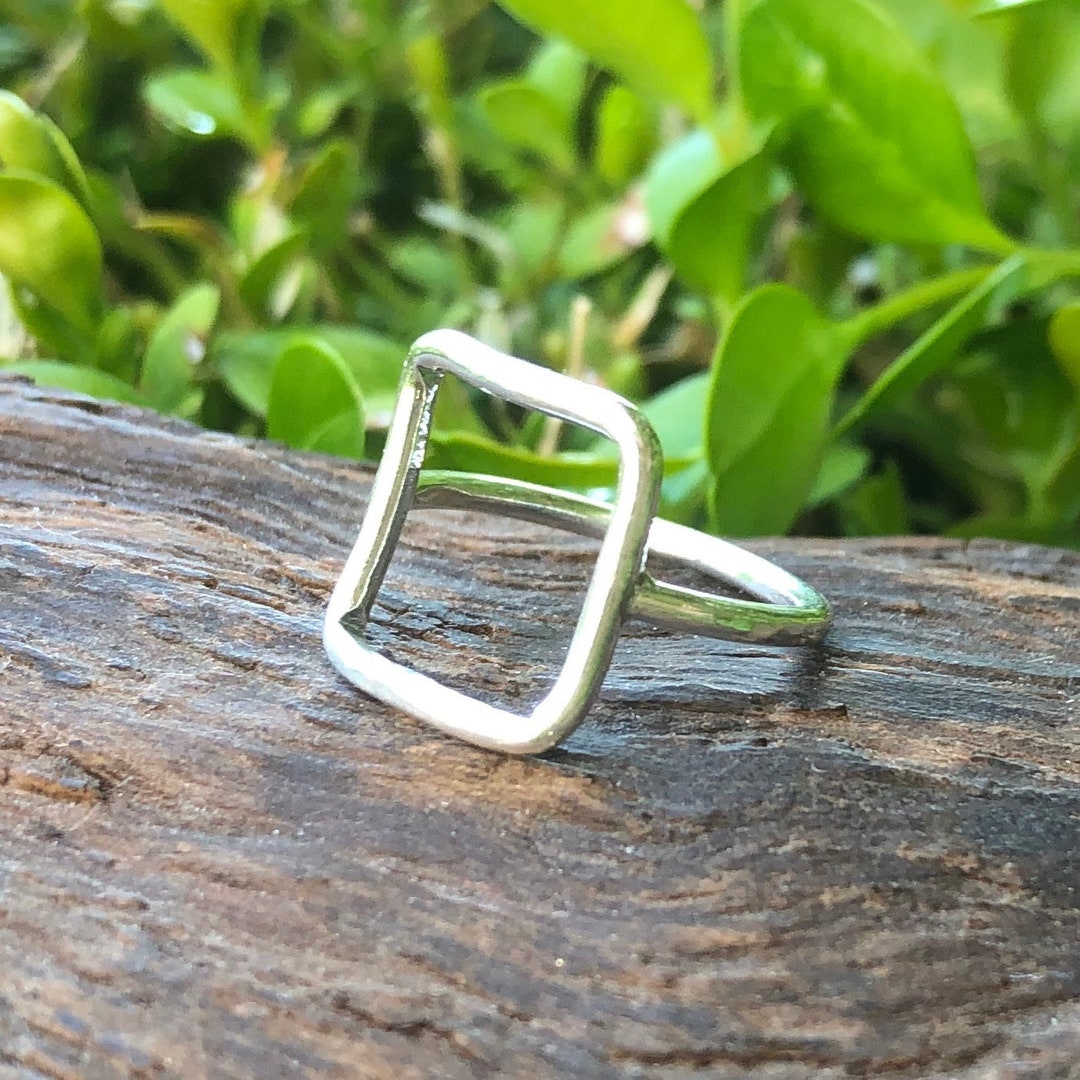 Minimalist Ring, Sterling Silver Ring, With Dainty Delicate Open Square ...