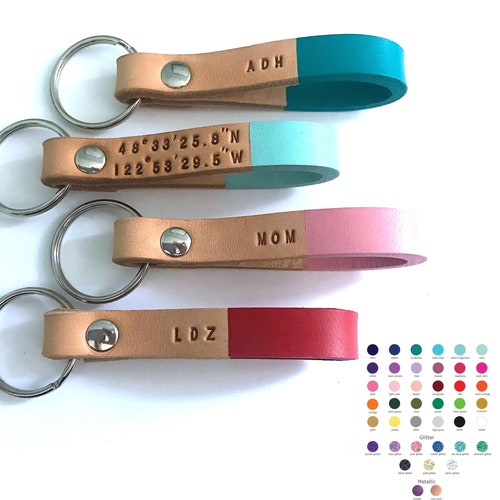 Custom Color Block Color Leather Keychain Personalized - Etsy