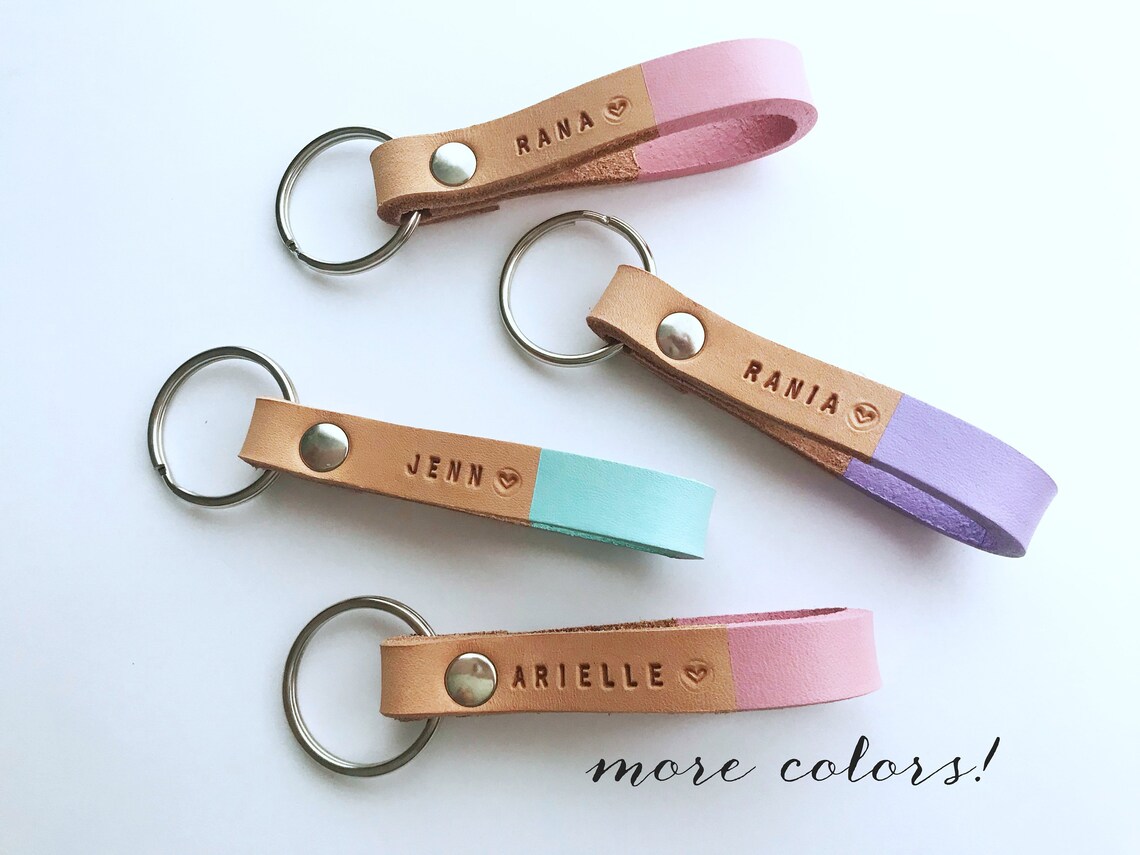 Custom Color & Personalized Leather Keychain Longitude | Etsy