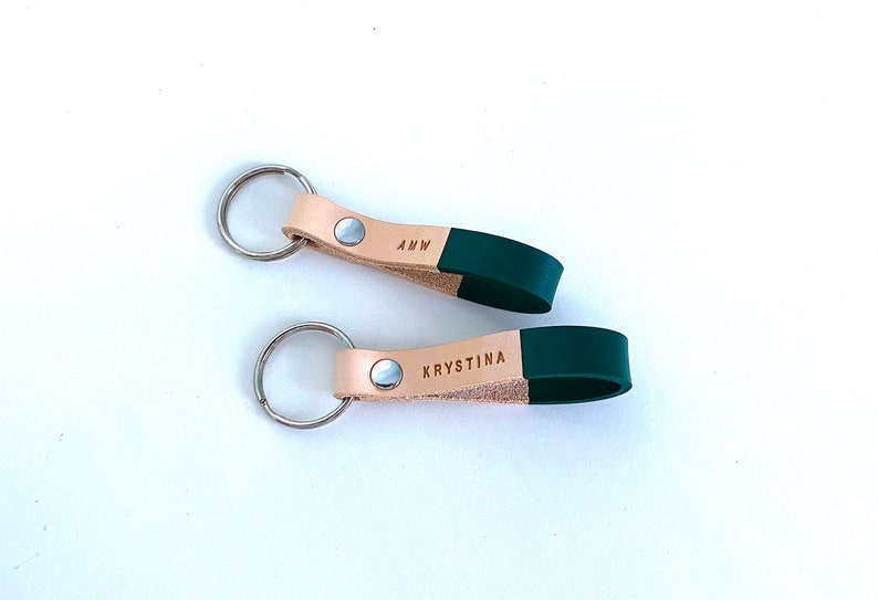 Custom Dark Green Leather Keychain: Personalized Monogram Gift - Etsy