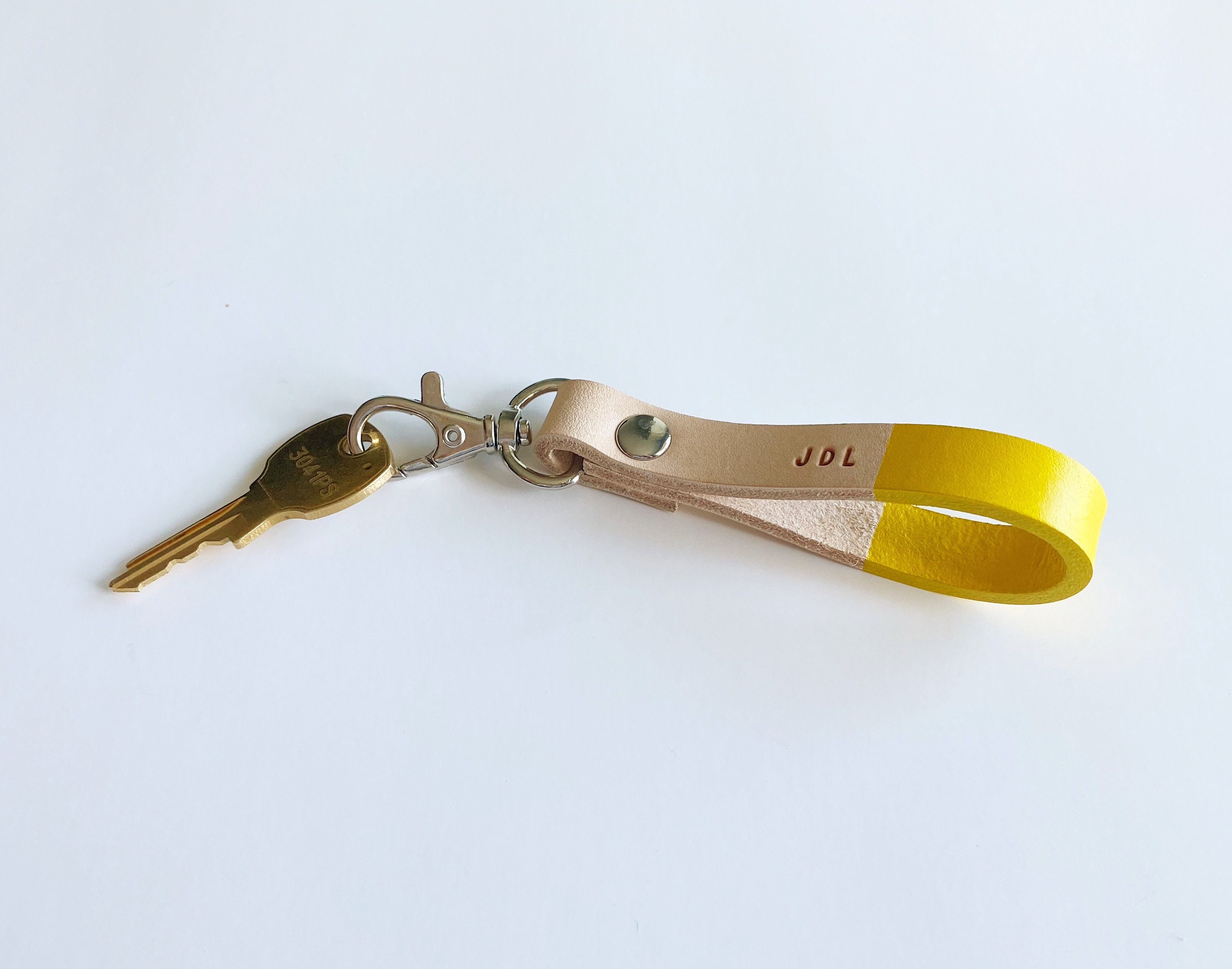 Custom Yellow Leather Keychain Personalized Leather Keychain | Etsy