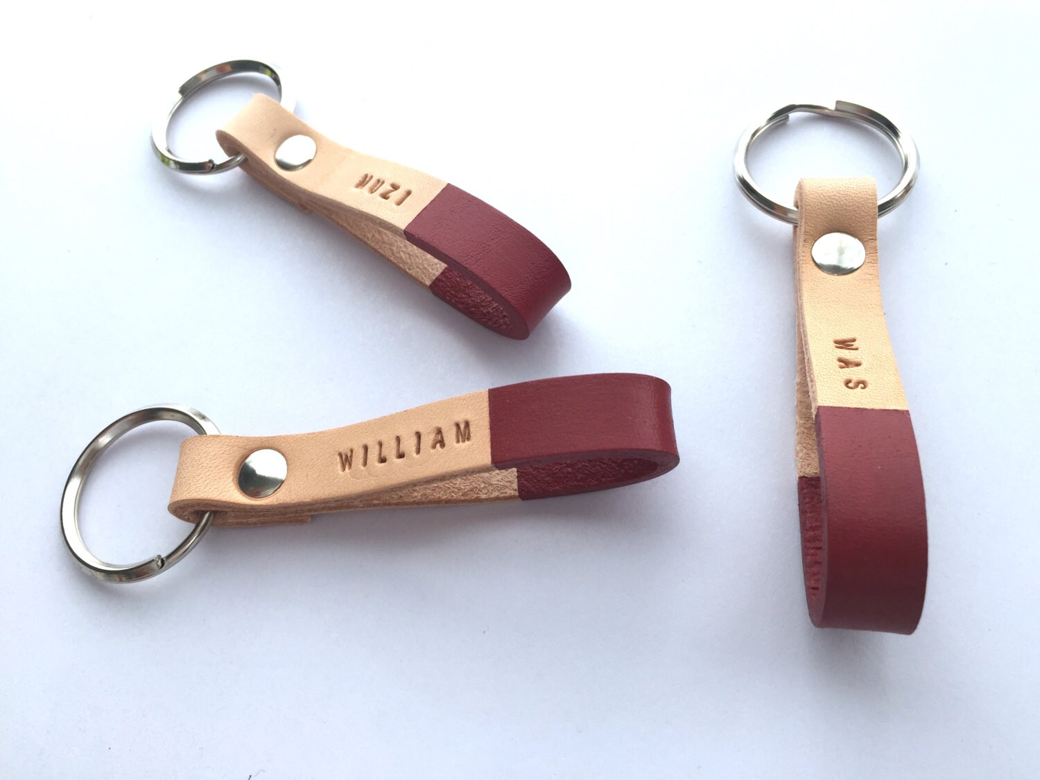 Custom Leather Keychain Personalized Burgundy Red Leather | Etsy