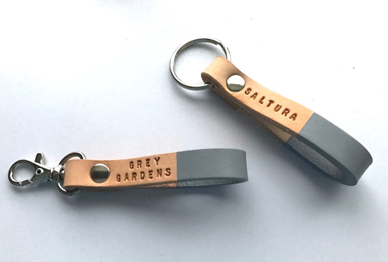 Custom Gray Leather Keychain Personalized Leather Keychain - Etsy