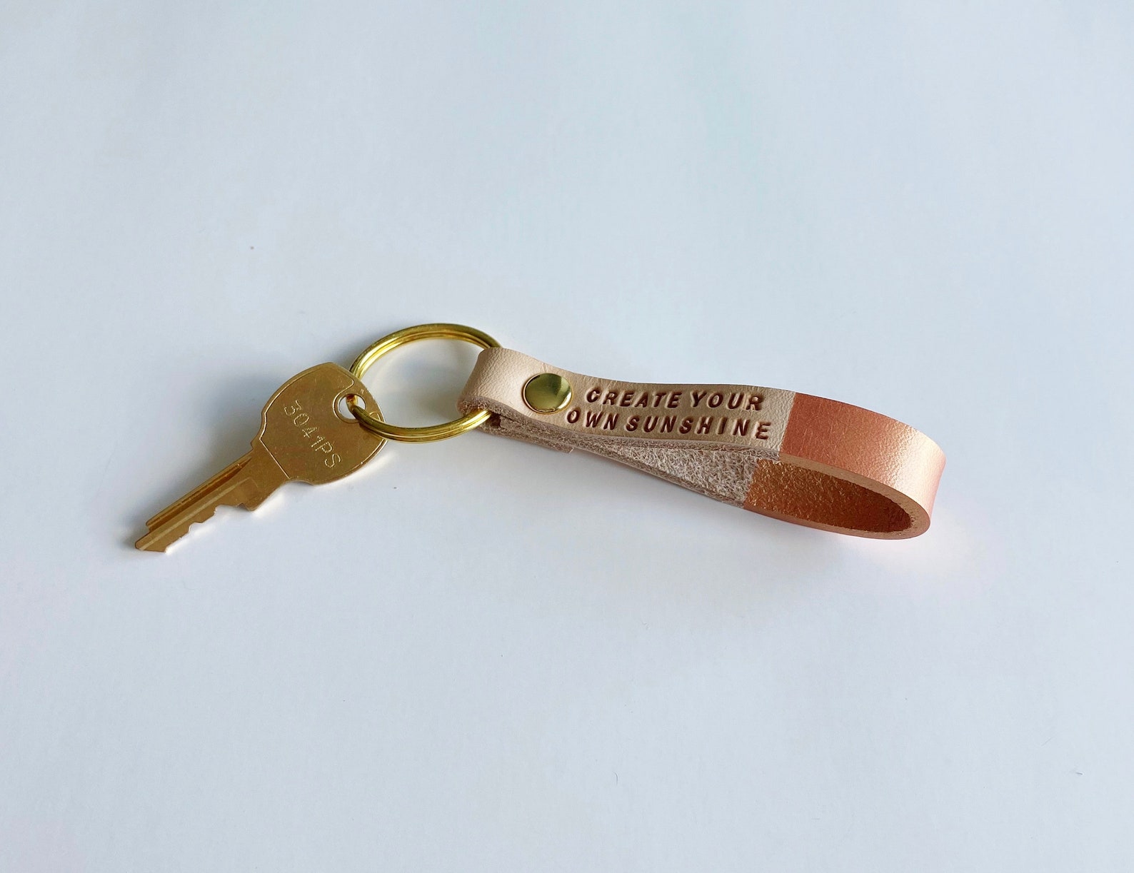 Custom Rose Gold Leather Keychain: Personalized Stamped Key Ring - Etsy