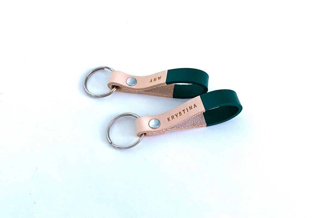 Custom Dark Green Leather Keychain: Personalized Monogram Gift - Etsy