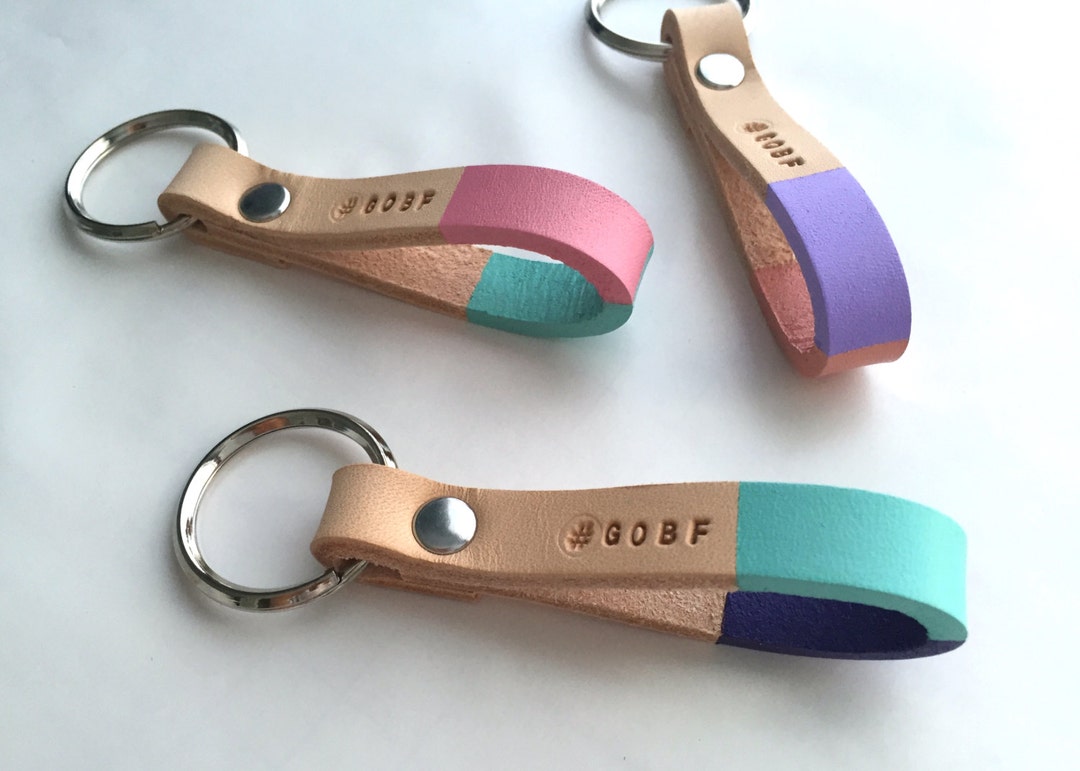 Custom Color Block Color Leather Keychain, Personalized Leather ...