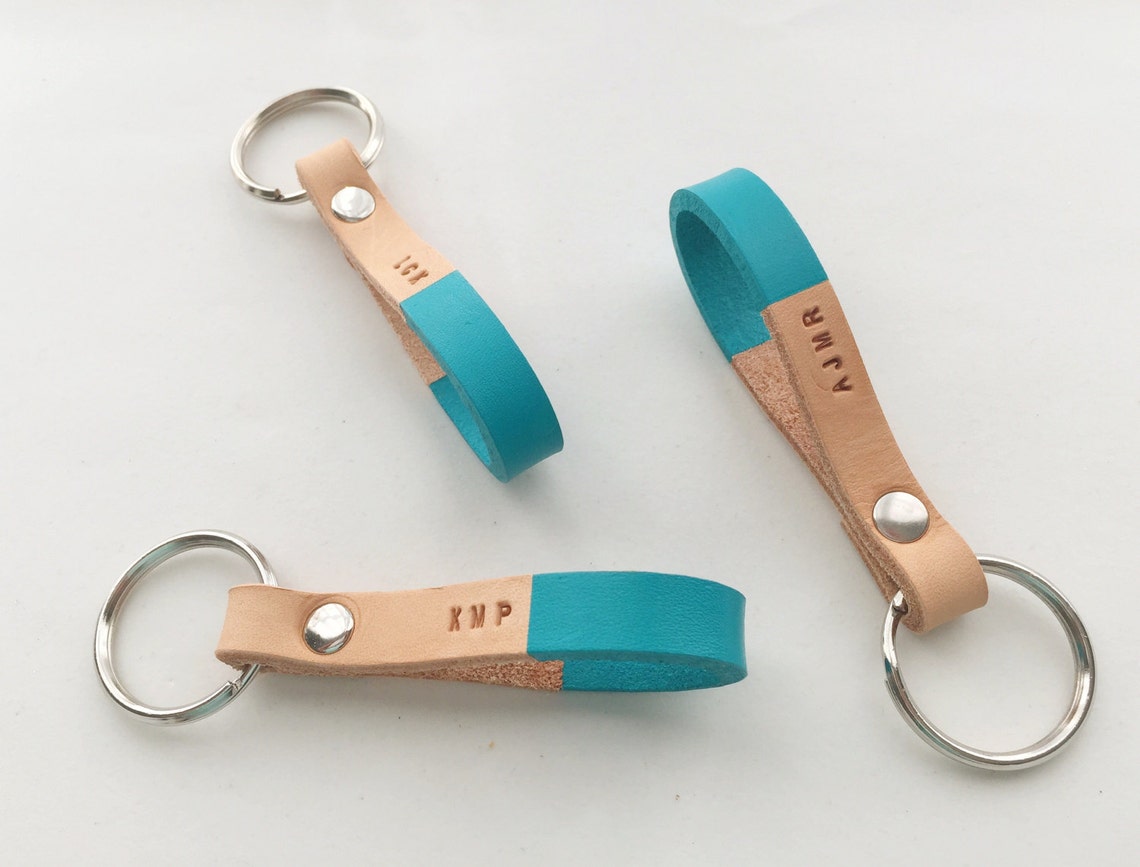 Custom Turquoise Leather Keychain Custom Leather Keychain | Etsy