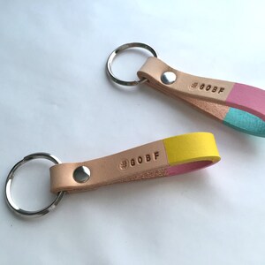 Custom Color Block Color Leather Keychain, Personalized Leather ...