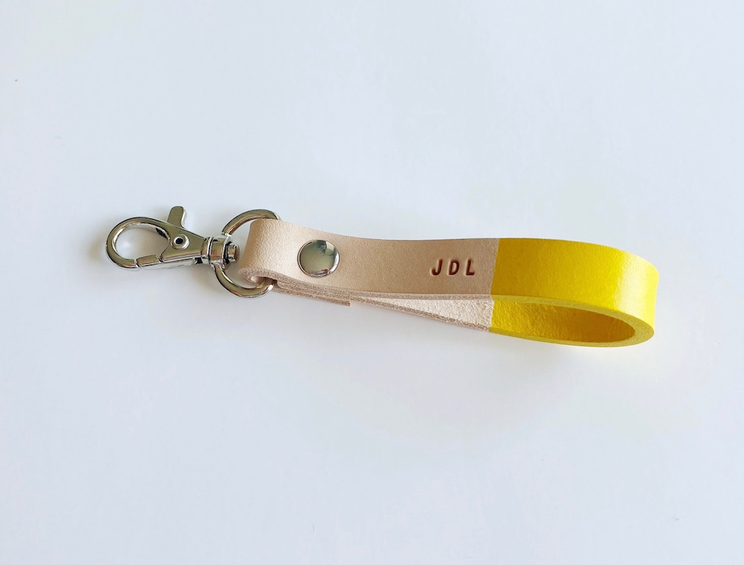 Custom Yellow Leather Keychain: Personalized Stamped Key Ring - Etsy